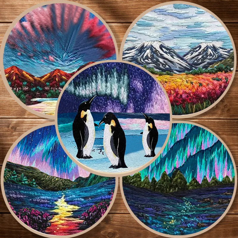 15cm-hoop-cartoon-landscape-embroidery-kit-DIY-hand-sewing-embroider ...