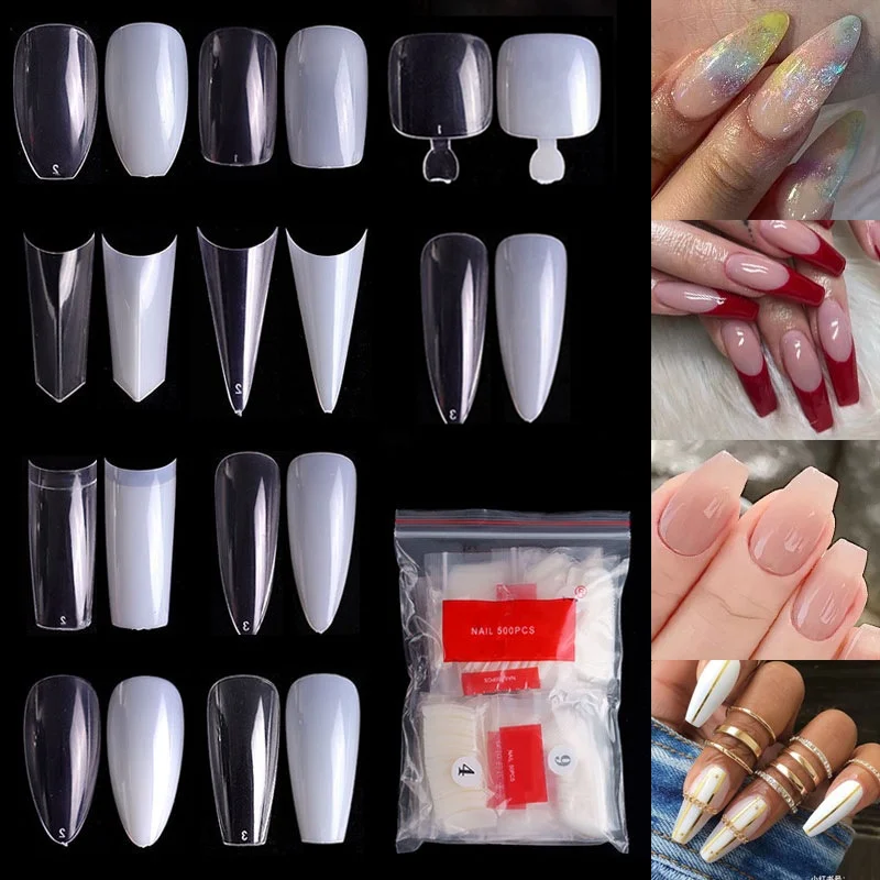 500pcs-Professional-Acrylic-Fake-Nail-Art-Ballet-Long-French-Pointed ...