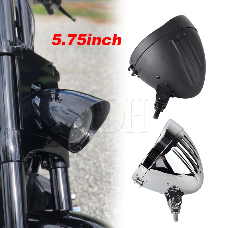 Chrome-Steel-Motorcycle-5-75-Bullet-Headlight-LED-Headlamp-Buckets-For ...