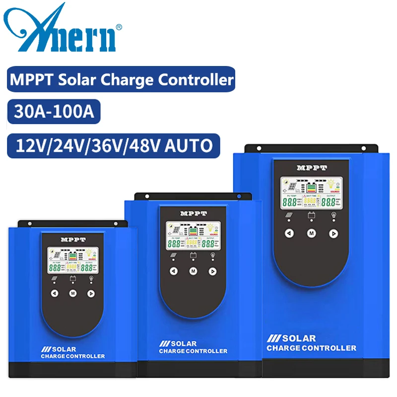 MPPT 100A 60A 50A 40A 30A Solar Charge and Discharge Controller LCD Display 12V 24V 48V Auto ...