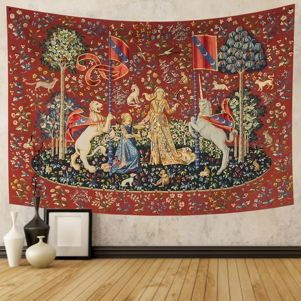 Tapestry-Unicorn-Decorative-Backdrop-Hanging-Cloth-Medieval-Ladies ...
