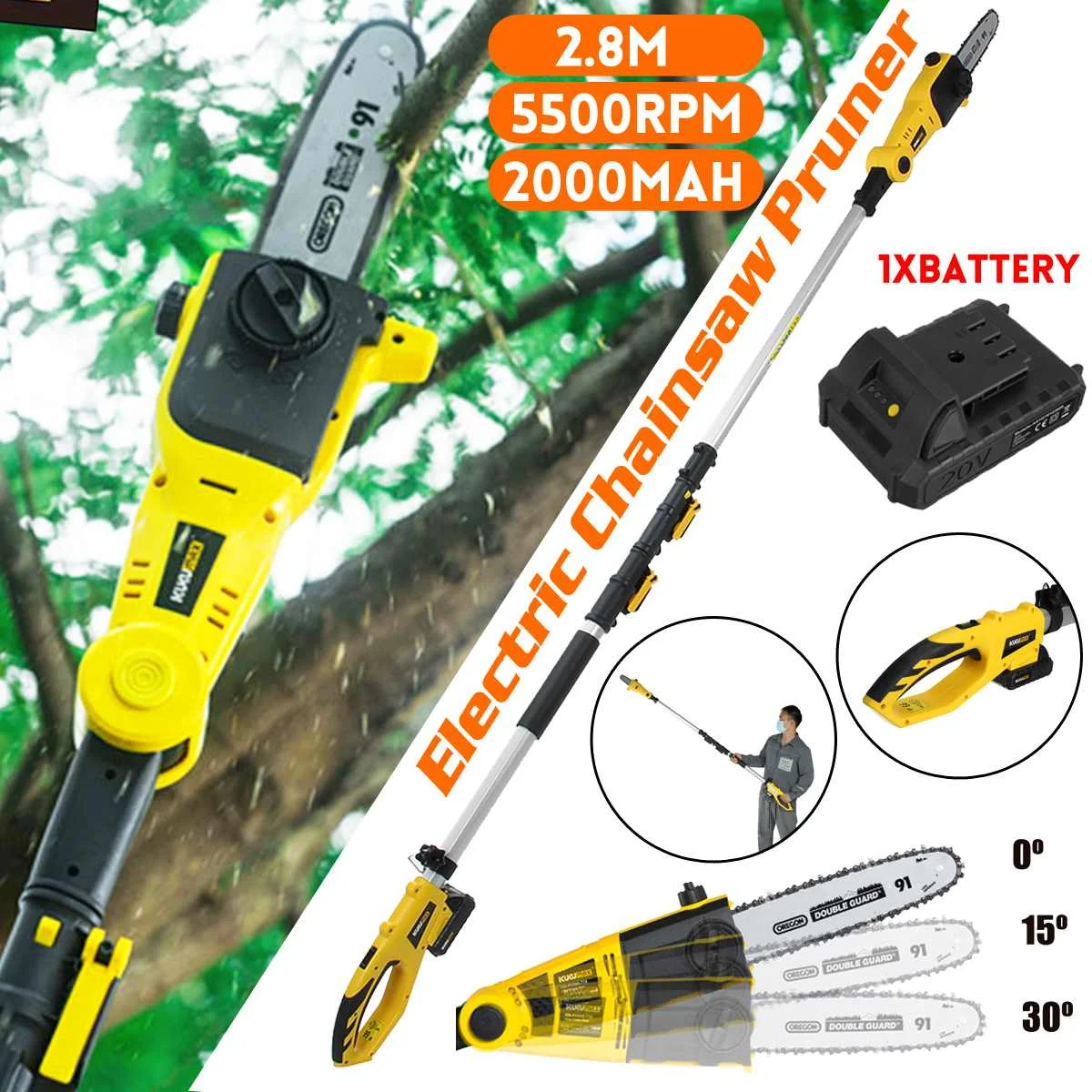New-2-8M-Cordless-Telescoping-Electric-Chainsaw-Pruner-Home-Garden-Pole ...