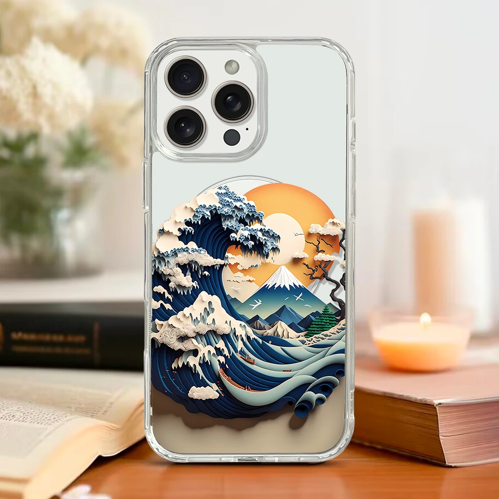 Japanese Landscape Art Magnetic Transparent Phone Case for iPhone 16 ...