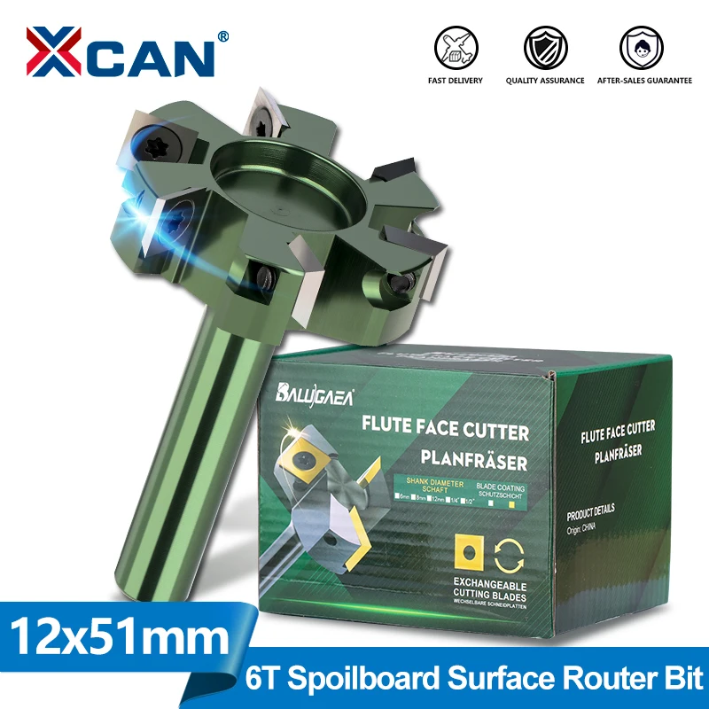 XCAN Wood Planer Bit Upgrade 12mm Shank 6 Wings Spoilboard Surface ...