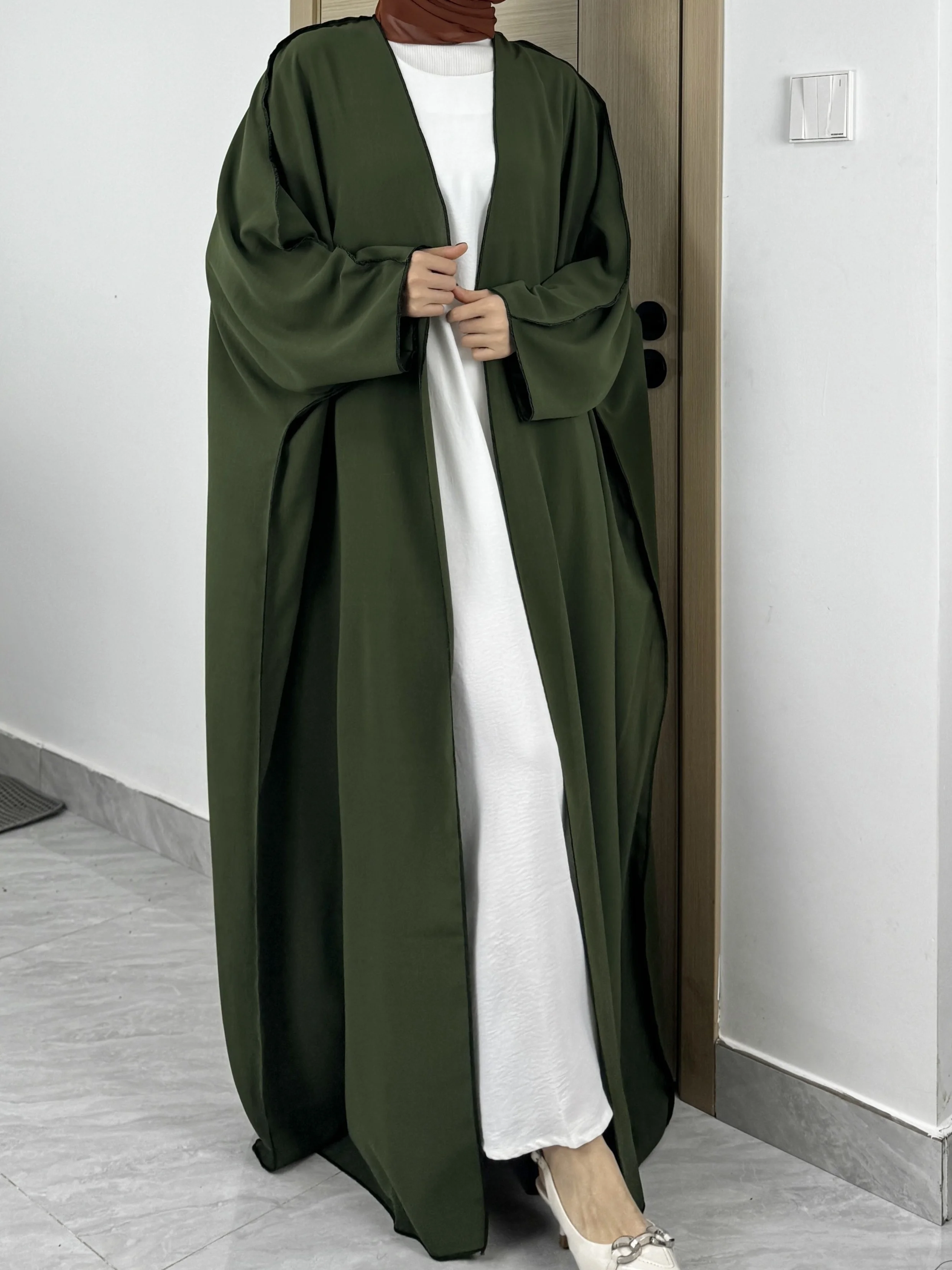 Ramadan-Solid-Open-Front-Simple-Abayas-Elegant-Long-Sleeve-Maxi-Length ...