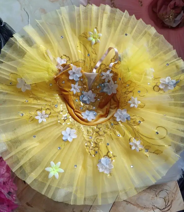 Adulto Ballet Tutu Yellow Flower Girls Child Kids Professional Ballet ...