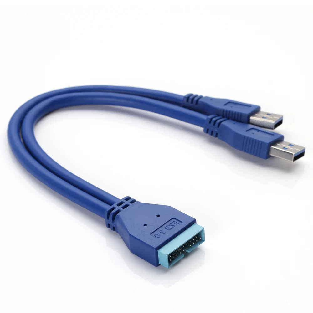 듀얼 2 포트 USB 3.0 유형 A 남성 마더 보드 20Pin 19Pin 헤더 어댑터 케이블 블루 USB 연장 케이블 PC ...
