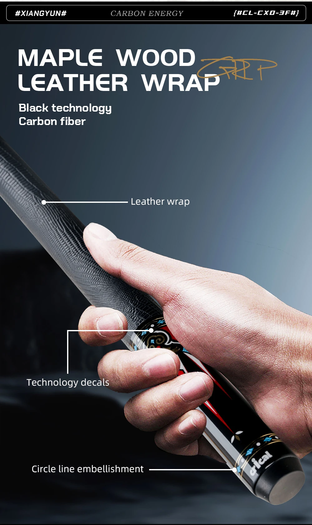 CRICAL Carbon Fiber Pool Cue leather grip Billiards 12.5mm Tip Stick 3