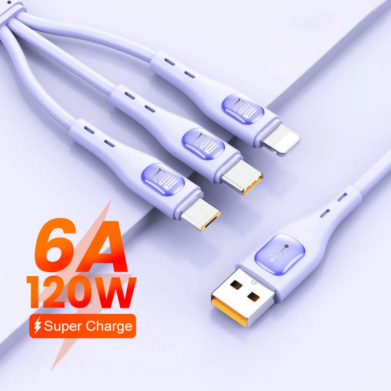 6A-3-in-1-SuperCharging-Cable-Micro-USB-Type-C-Fast-Charger-Micro-USB ...
