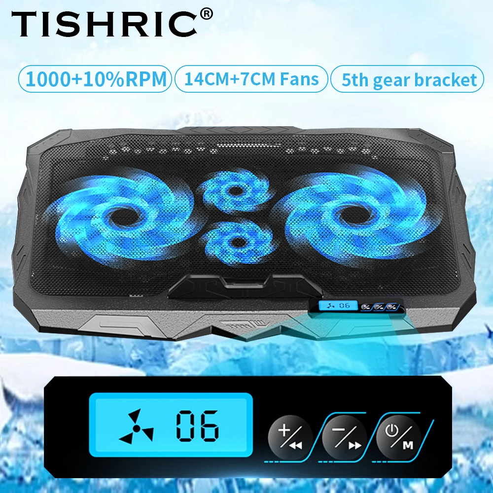 TISHRIC-Laptop-Cooler-Four-Fan-Gaming-Notebook-Cooling-Pad-Led-Screen ...