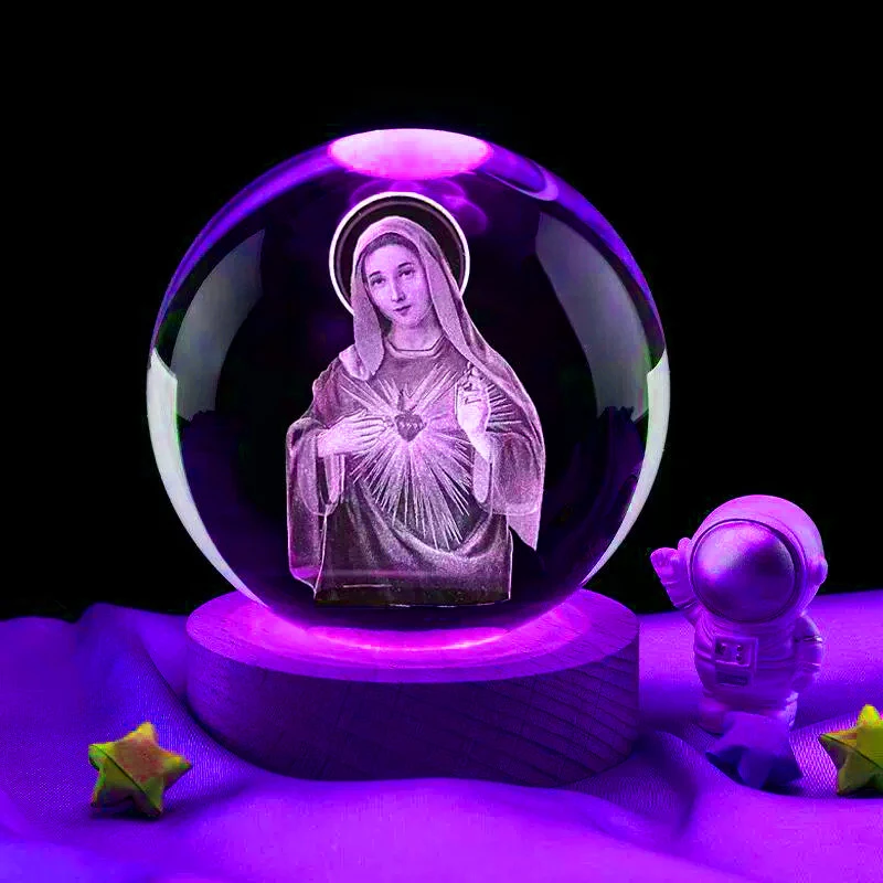 Boule-de-cristal-grav-e-au-laser-3D-Vierge-Marie-veilleuse-color-e ...
