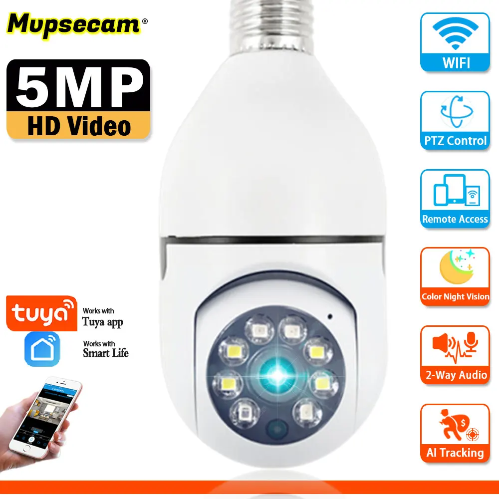 Tuya 5MP HD Indoor Home E27 Bulb WIFI Surveillance IP Camera Color ...