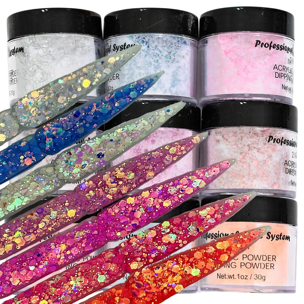 1Oz Acrylic Art Powder Collection Glitter 2IN1 Professional Mix Glitter ...