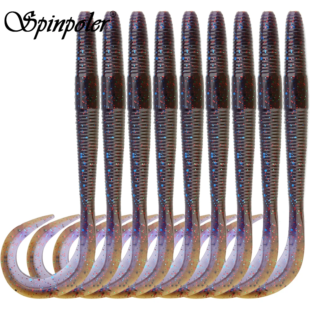 Spinpoler-Soft-Fishing-Lure-Worm-Long-Tail-8-10-Double-Color-Earthworm ...