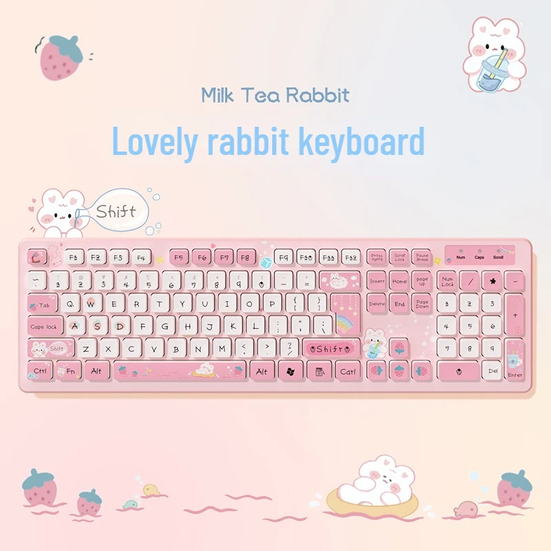 Kawaii-Rabbit-Wired-Keyboards-Pink-Wireless-Keyboard-Gaming-Accessories ...