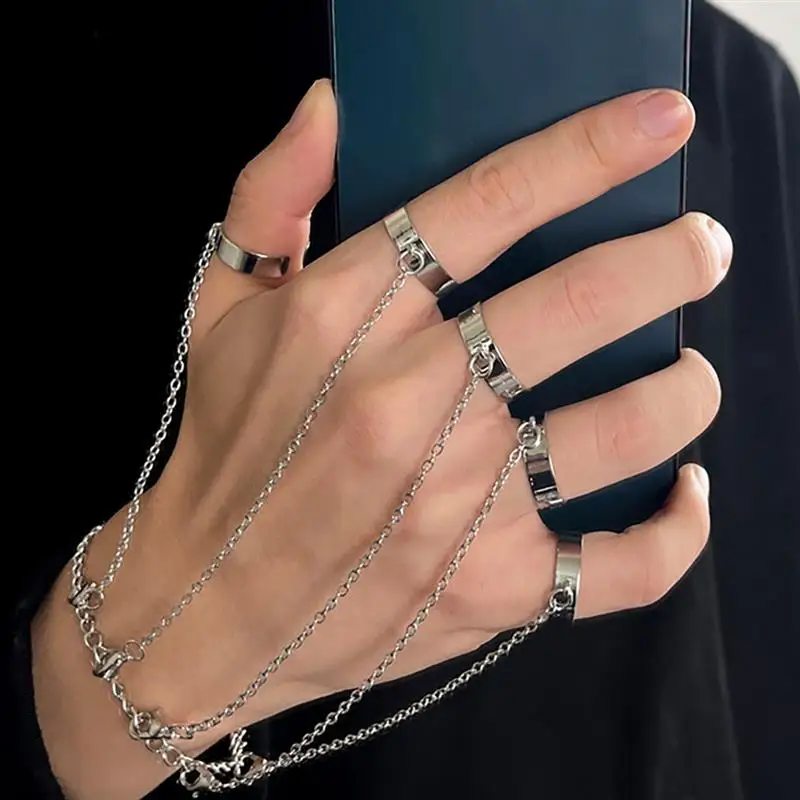 Punk-Simple-Alloy-Slave-Hand-Harness-Hand-Chain-Bracelet-Finger-Rings ...