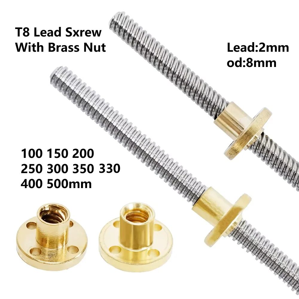 Tornillo de avance T8 con tuerca OD 8mm plomo 2mm paso 2mm 100mm 200mm ...