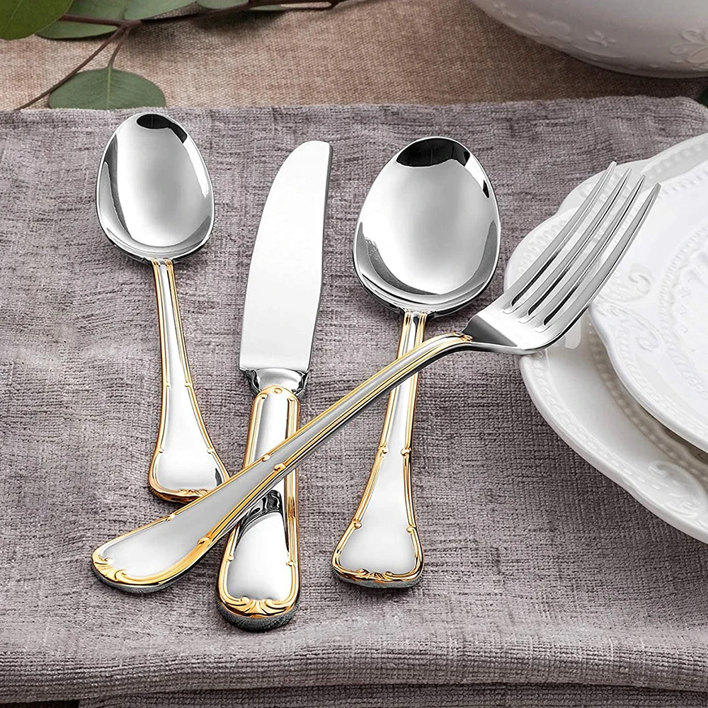 Luxo-Gold-Accent-Talheres-Set-Talheres-de-a-o-inoxid-vel-Talheres ...