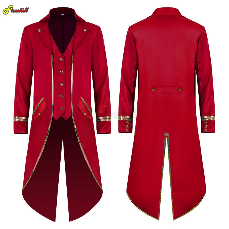 Klasik ortaçağ erkek kostümü jakar standı yakalı Larp Viking Cosplay ...