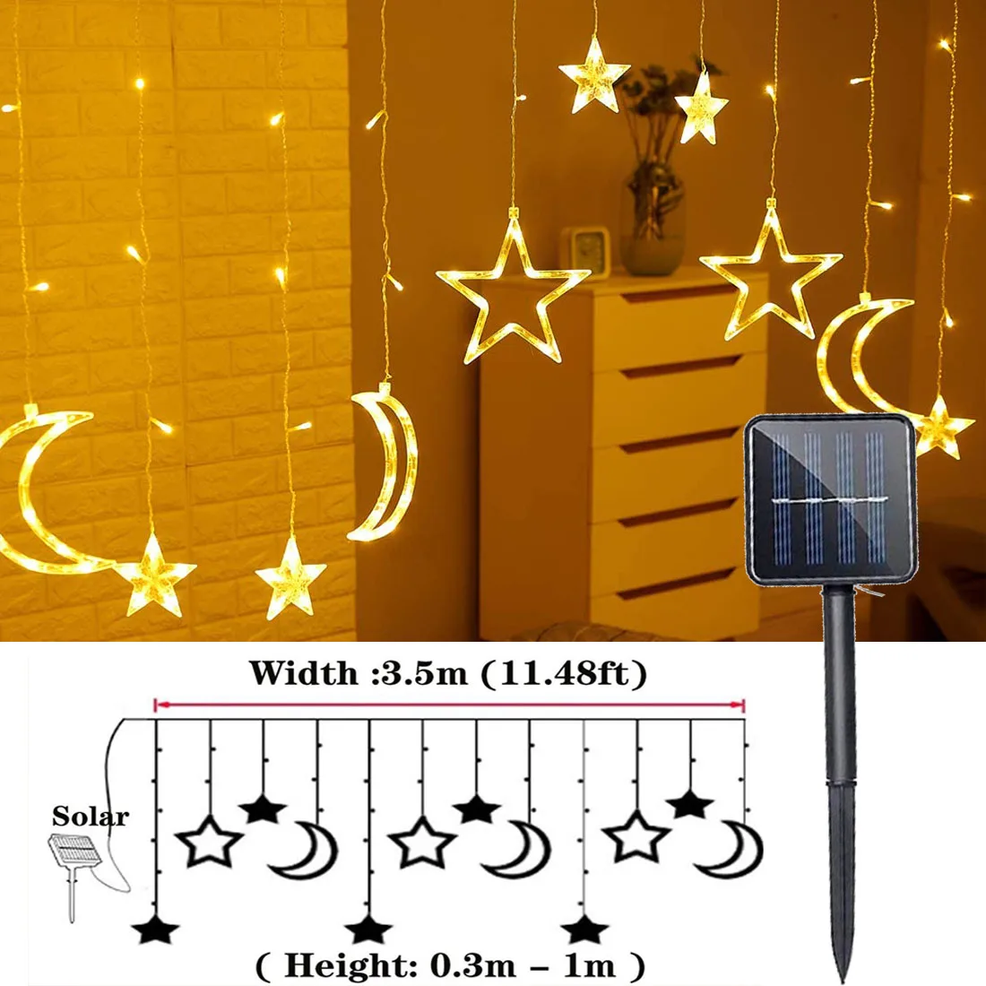 LED Icicle Star Moon Solar Light String Fairy Curtain Light Garland ...
