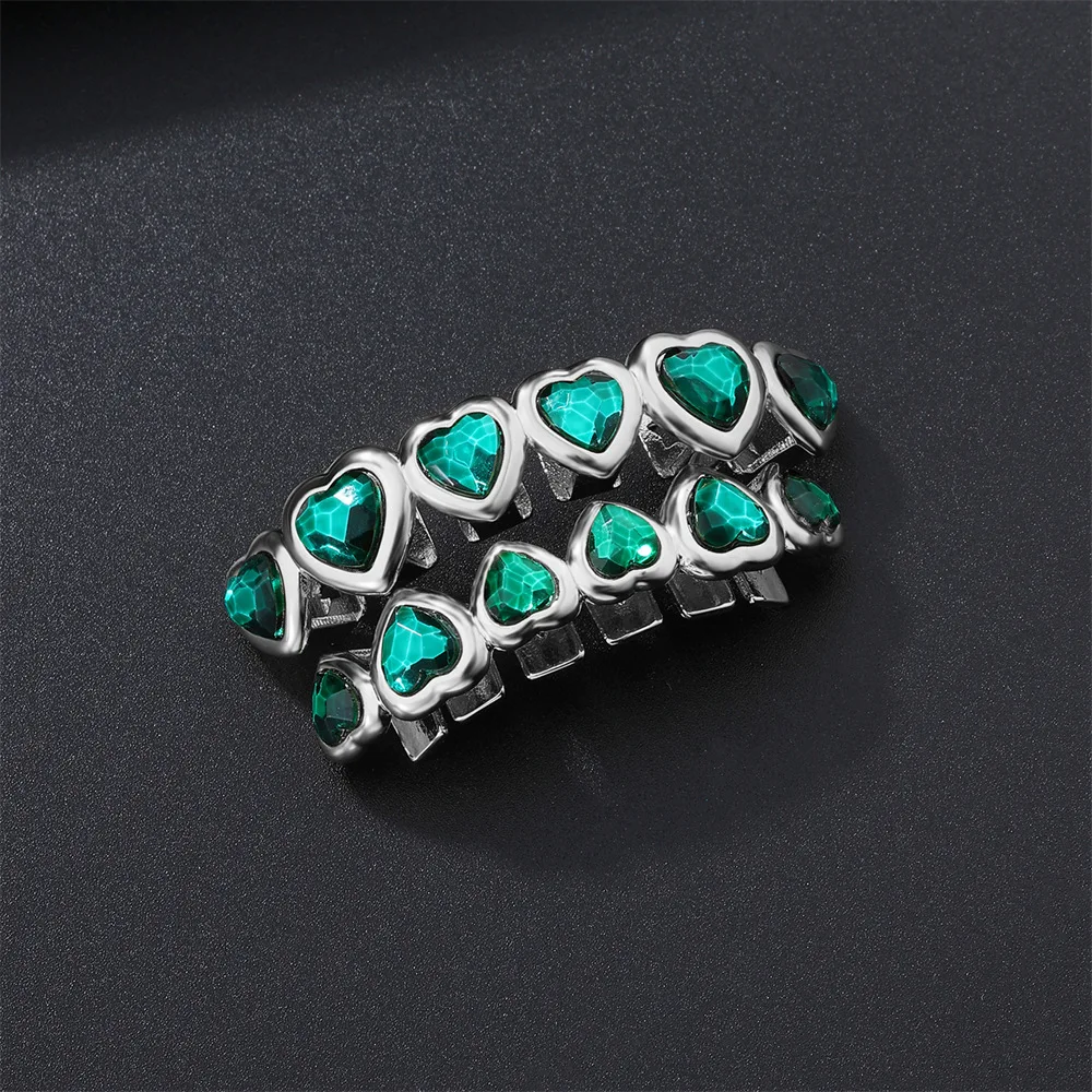 RACHELZ-Trend-6-6-Green-Heart-Crystal-Teeth-Grillz-Hip-Hop-Shiny-Zircon ...