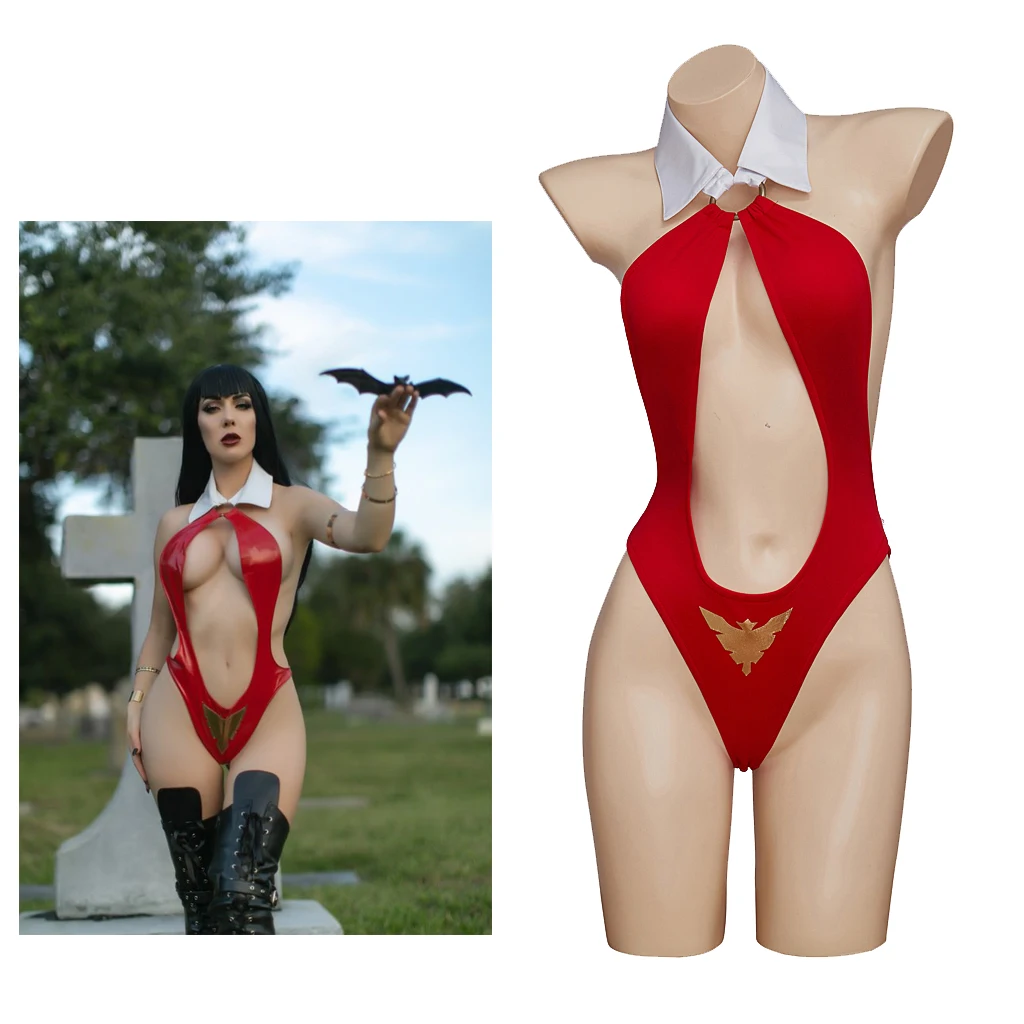 Vampirella Costume Vampirella bodysuit women sexy red cutout bodysuit Vampire Party Costume ...