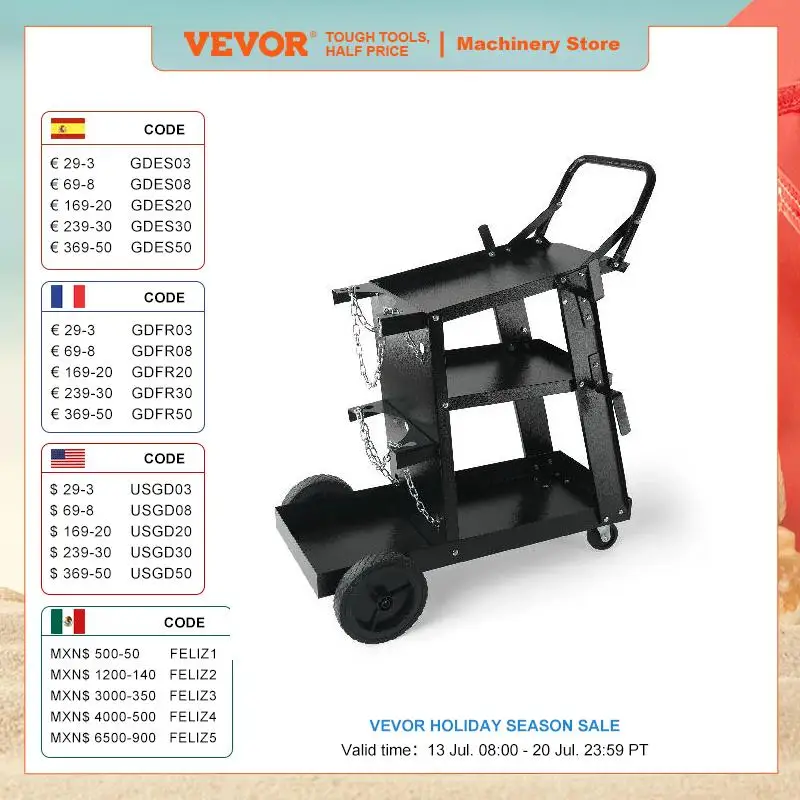 VEVOR-Welding-Cart-3-Tier-Welder-Cart-with-Swivel-Wheels-Safety-Chains ...