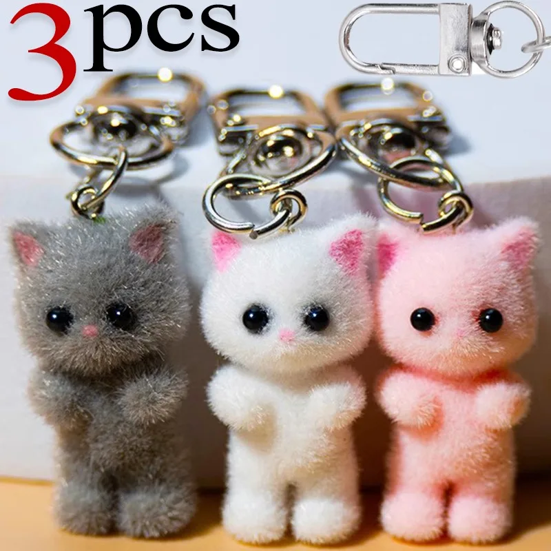 Cartoon Plush Cat Keychain Fluffy Cute Small Cat Resin Keyring Sturdy ...