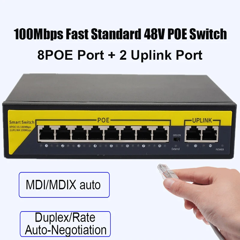 4CH/8CH POE Switch 100Mbps 48V Smart IP Switch Standard POE RJ45 ...