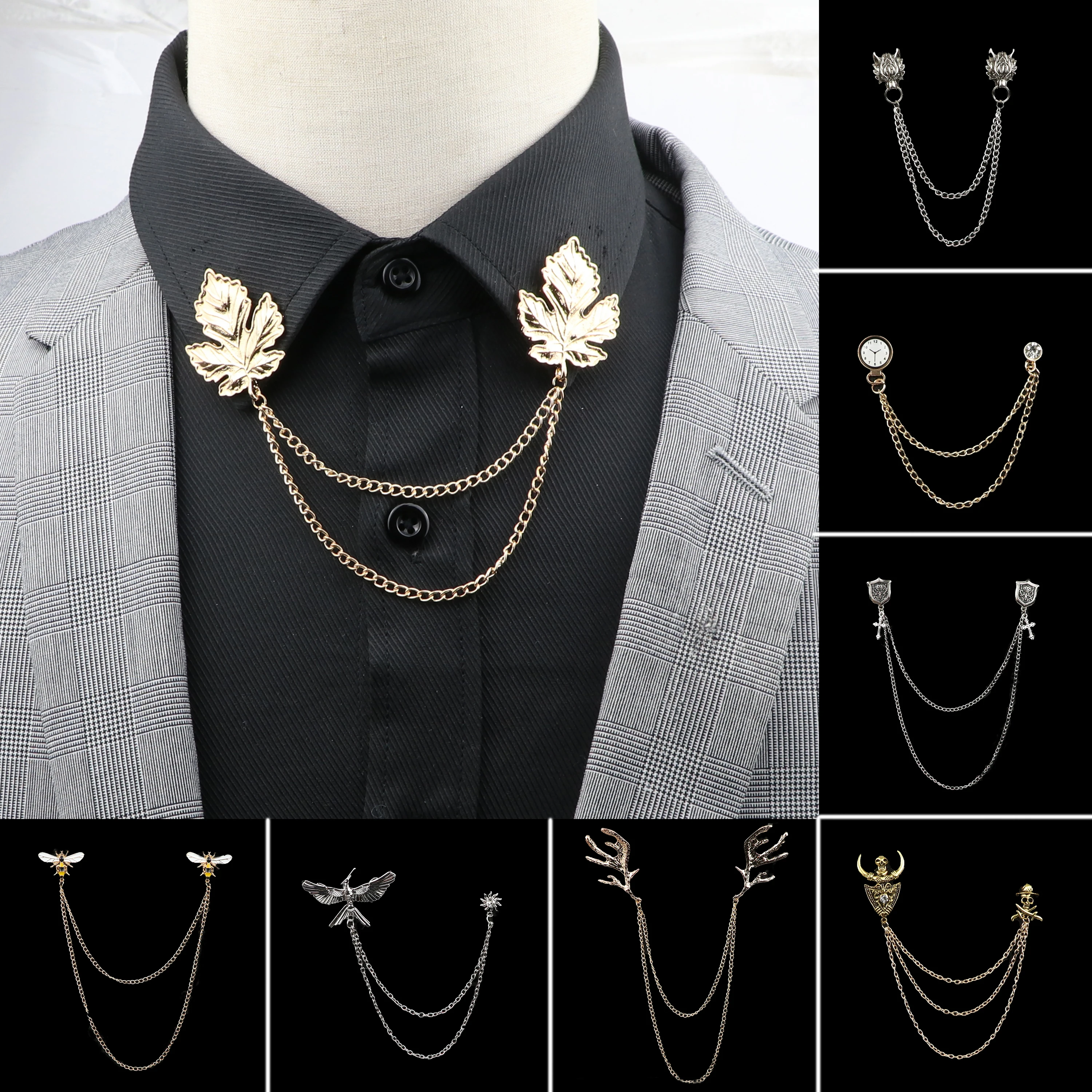 Fashion-Gentleman-Tassel-Brooch-For-Men-Suit-Shirt-Collar-Chain-Lapel ...