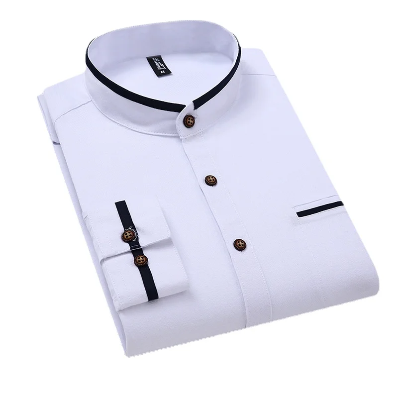 Men-s-Clothing-Long-Sleeve-Regular-fit-Button-Down-Stand-Shirts-Casual ...