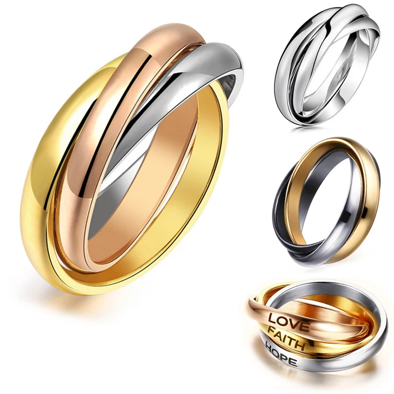 Triple-Interlocked-Rolling-Stainless-Steel-Rings-High-Polish-Plain-Dome ...