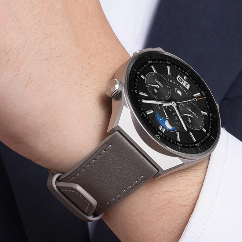 22mm Leather Strap For Huawei Gt3 Pro Watch, Grey /brown Watchband For ...