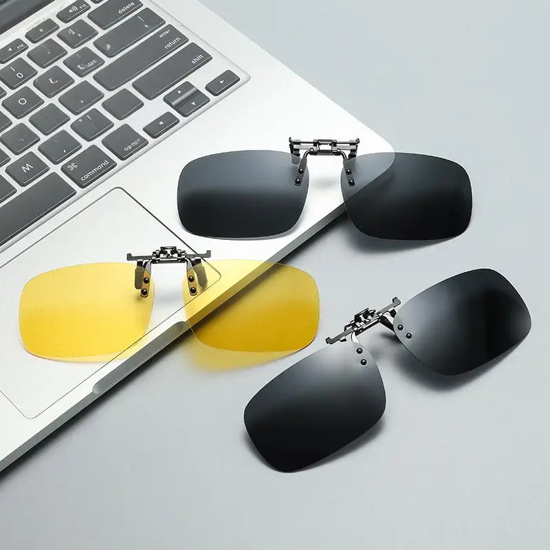 Flip Up Clip on Sunglasses Fishing Outdoor Men Square Polarized Lens ...