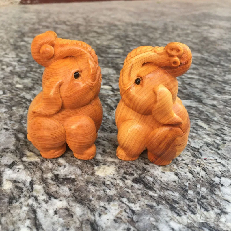 Miniature-Wood-Carving-Auspicious-Elephant-Carving-Wooden-Home-Desktop ...