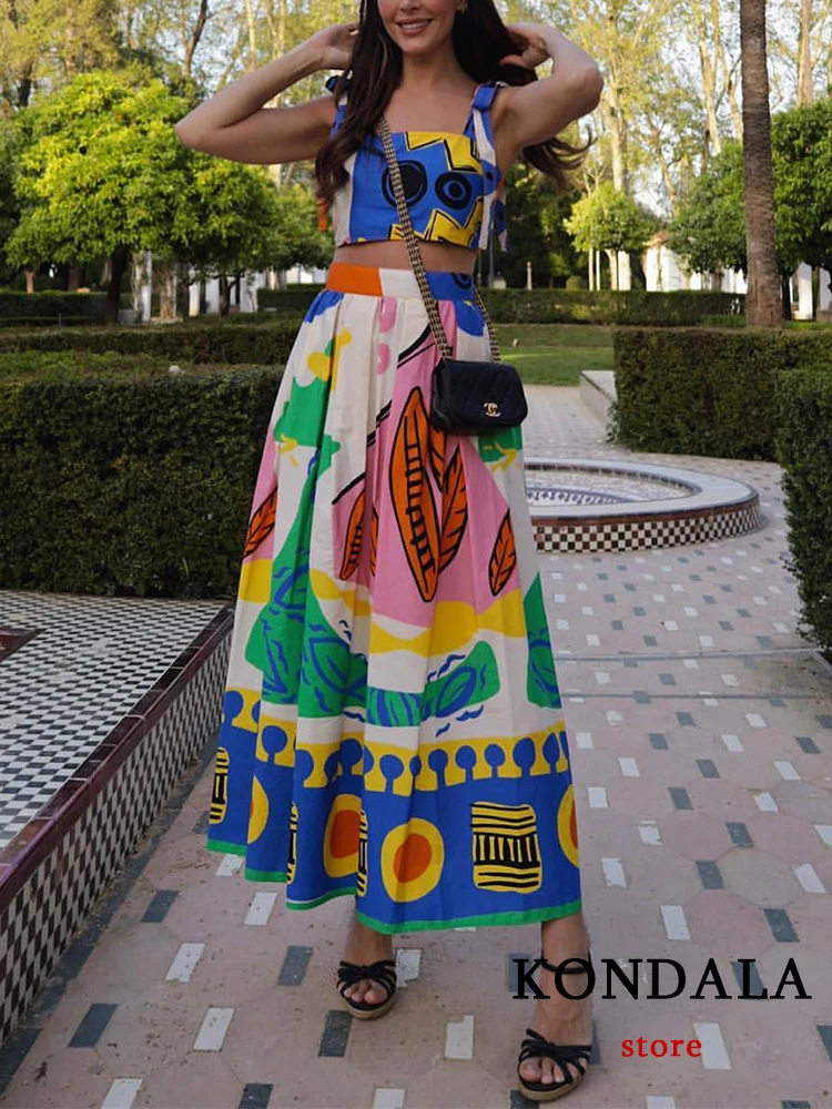 KONDALA-Cami-de-colarinho-quadrado-tops-curtos-e-saia-reta-solta-para ...