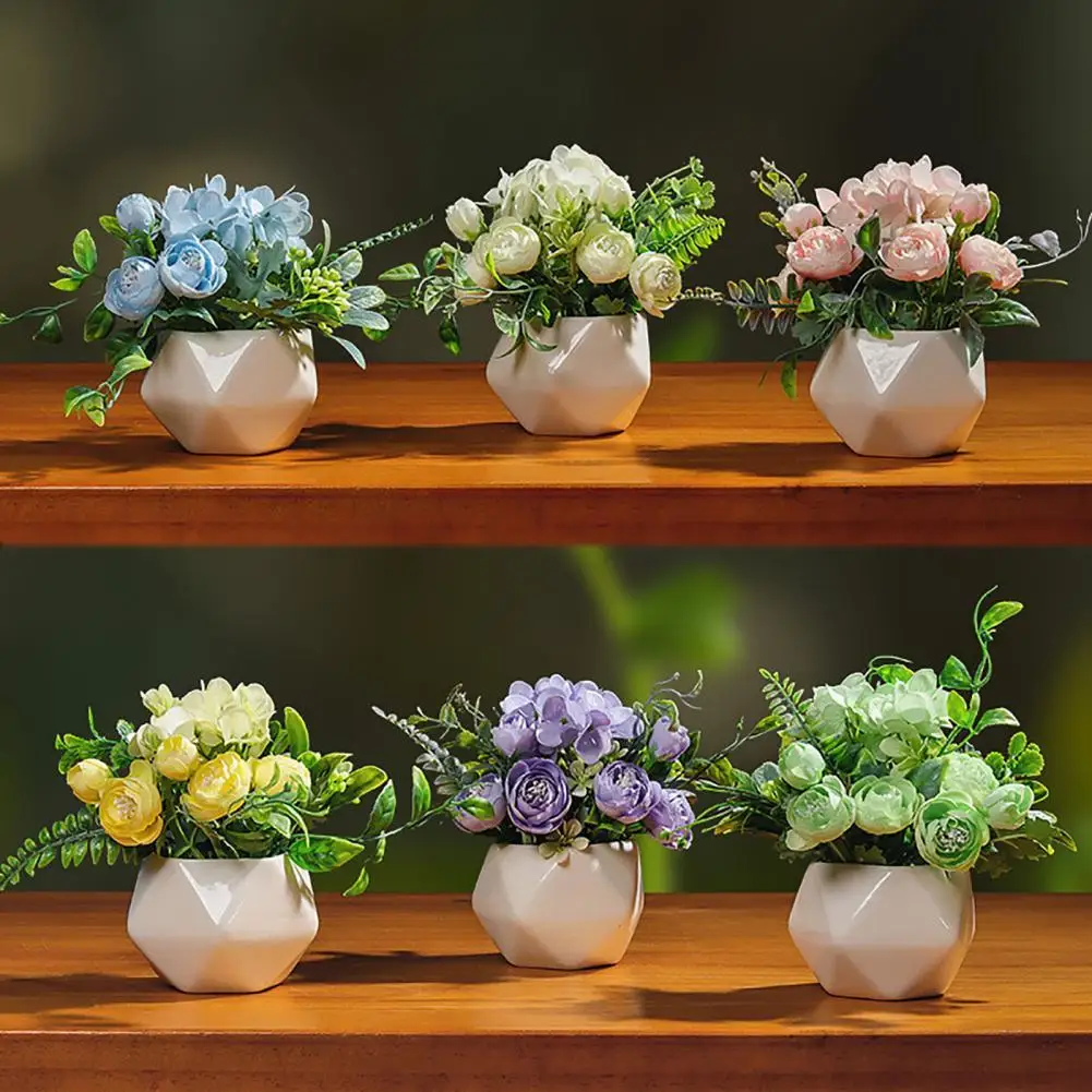 Fake Potted Plants Durable Gift Clear Texture Artificial Flower Potted ...