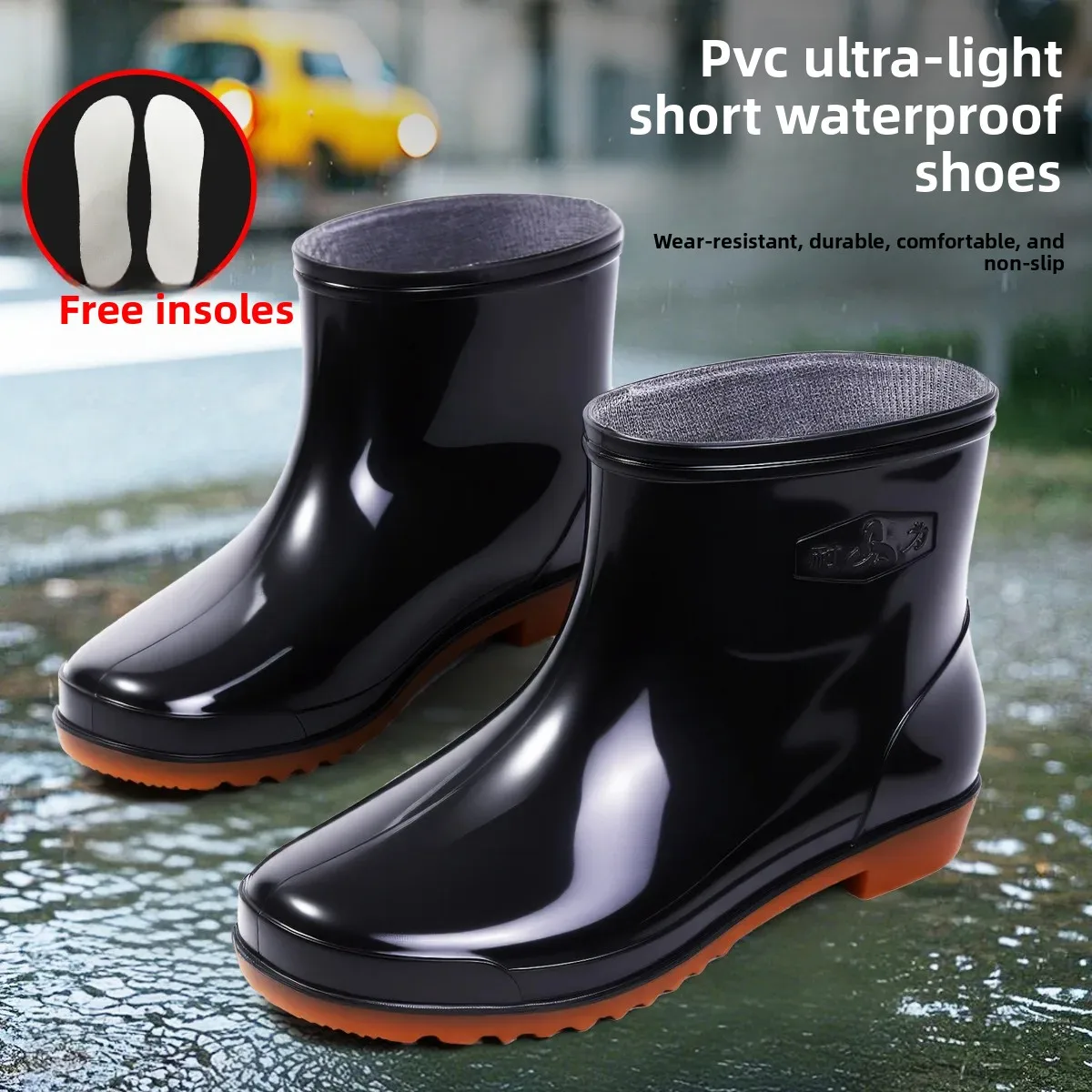 Men's Short Rain Boots PVC Waterproof Kitchen Work Shoes round Toe ...