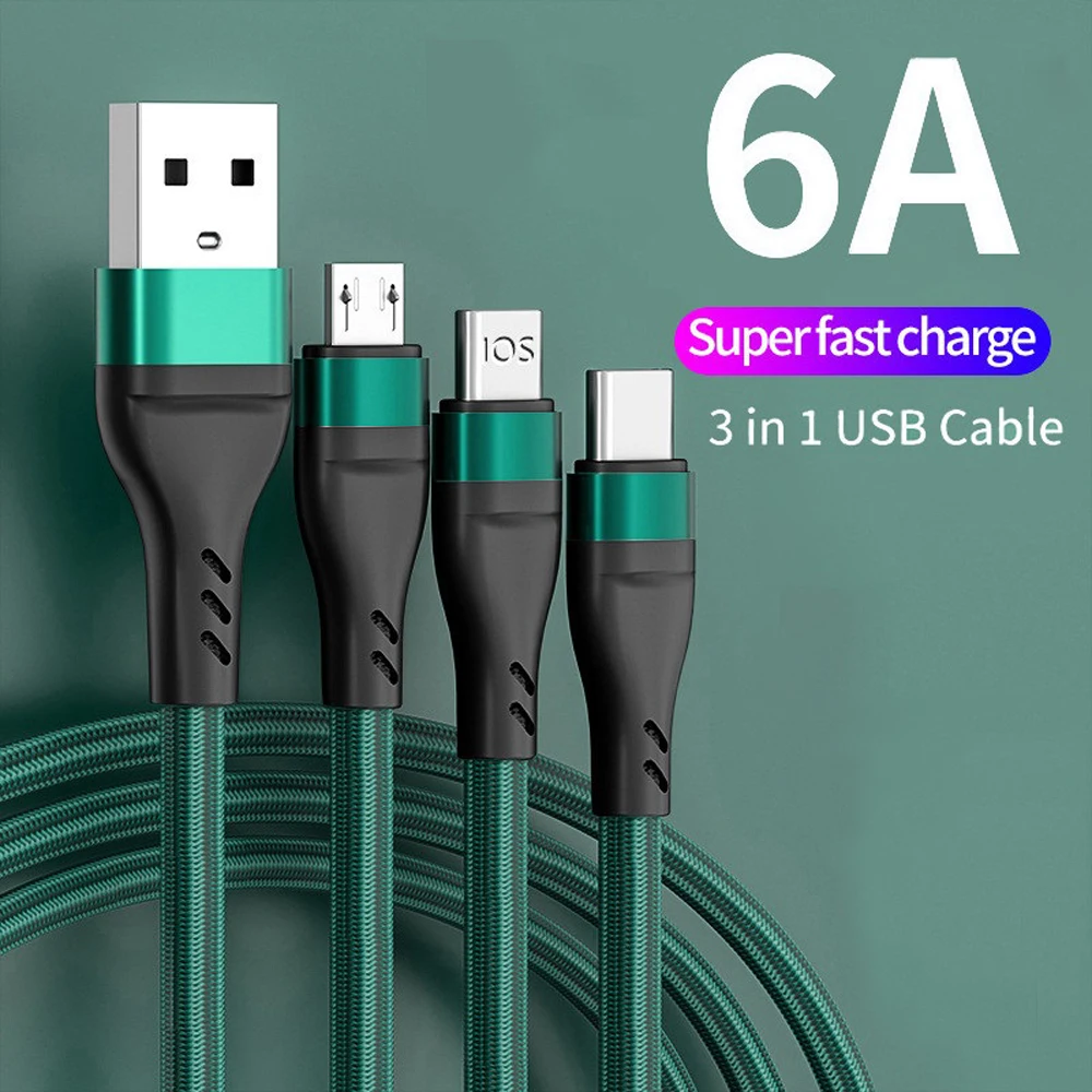 6A-3-in-1-Super-Charging-Cable-Multi-USB-Port-Micro-USB-Type-C-Fast ...