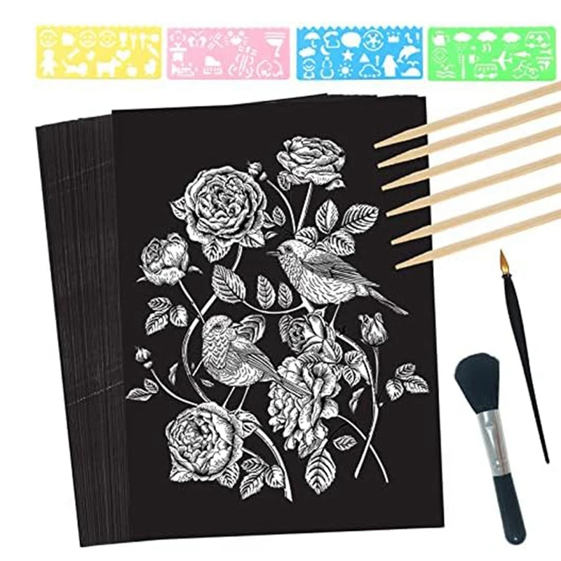 Scratch-Paper-Art-Set-50-Sheets-8X11in-Black-Coated-Scratchboard-Large ...