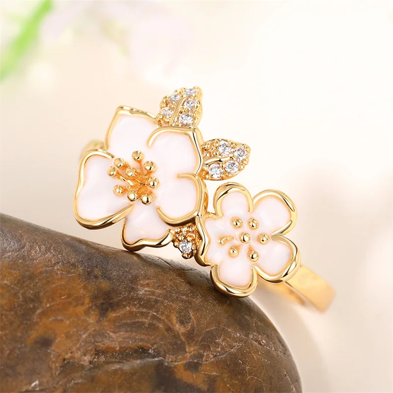 Huitan Anillo de flores exquisitas para mujer, anillos de circonita ...