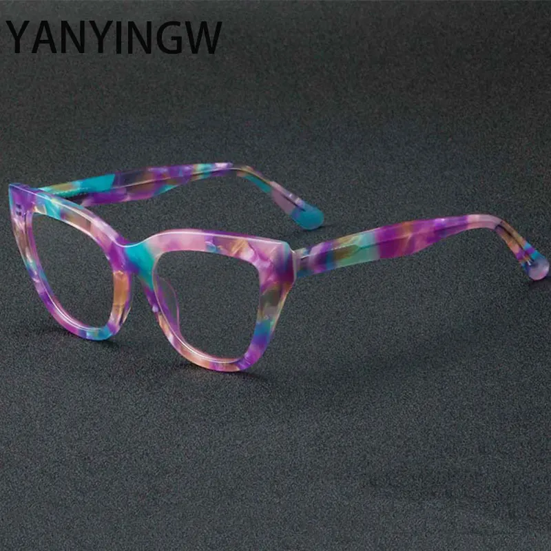 Retro-Color-Floral-Splicing-Women-Acetate-Optical-Glasses-Frames ...