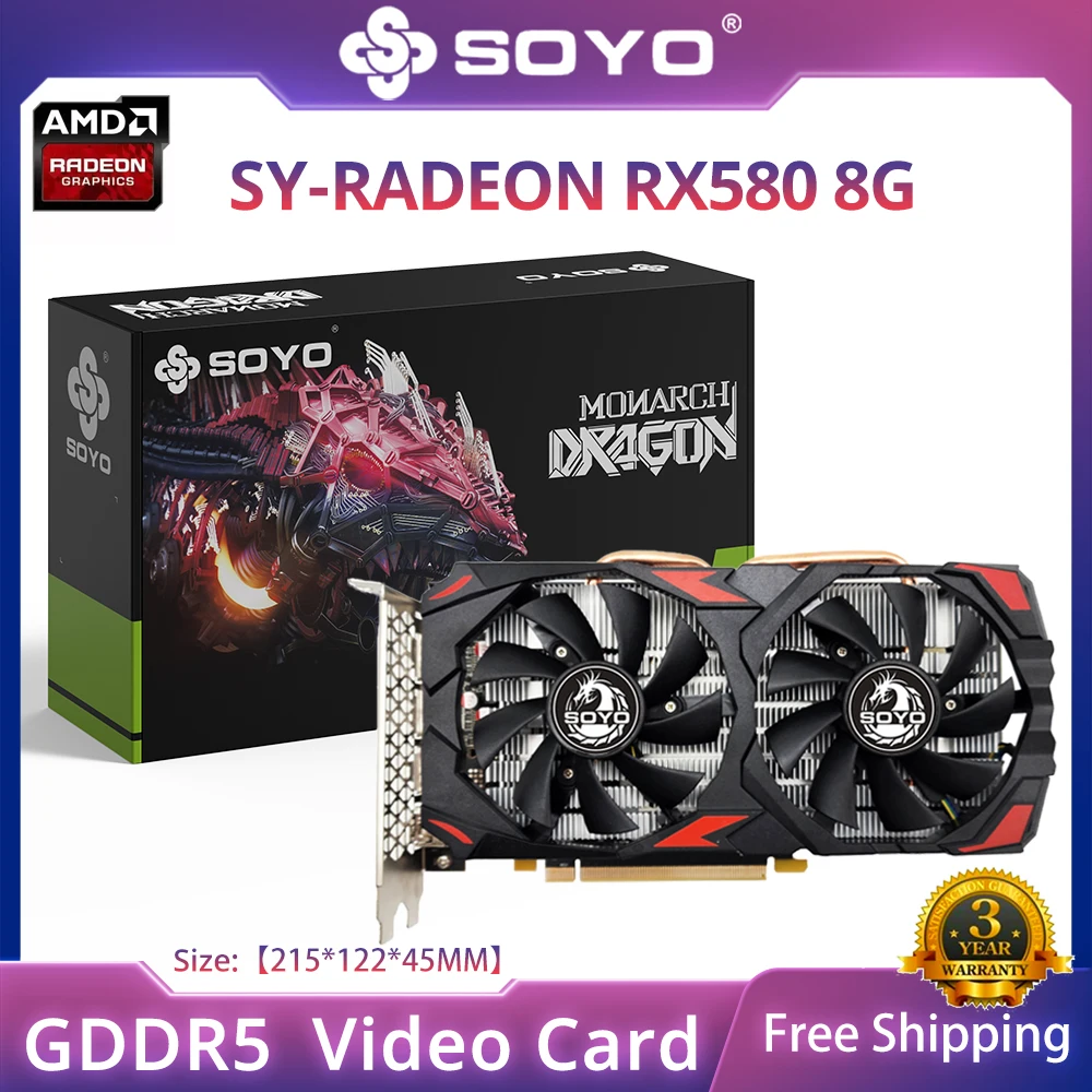 SOYO-Original-Radeon-RX580-8G-Graphics-Card-GDDR5-Memory-Video-Gaming ...