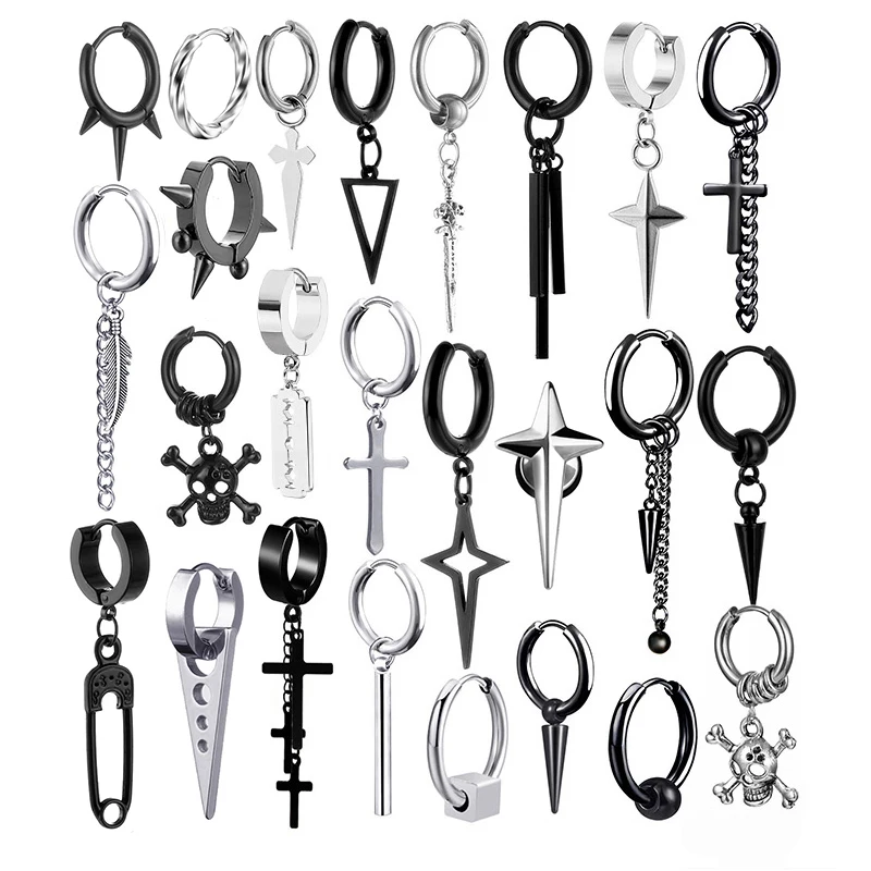 Juego-de-pendientes-Punk-de-acero-inoxidable-para-hombres-y-mujeres ...