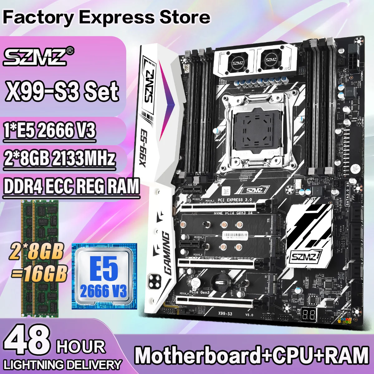 SZMZ Conjunto de placa base para juegos de X99 S3, CPU Xeon E5 2666V3, Combo de 16GB de RAM DDR4 ...