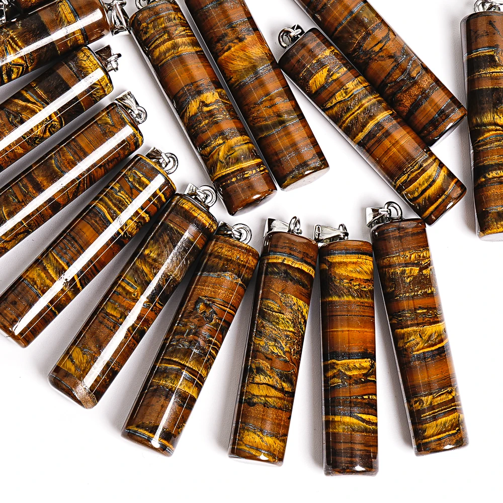 Natural Iron Tiger Eye Cylinder Pendant 49x12mm Healing Stone Bead for ...