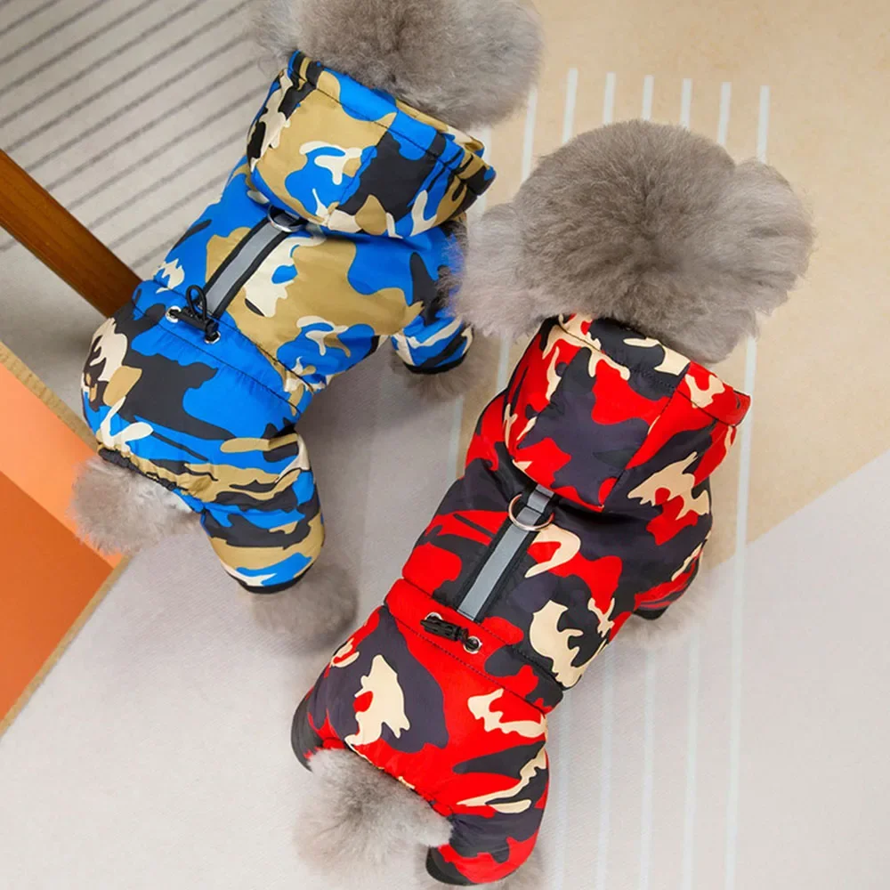 Thicken Warm Dog Coat 4 Legs Camouflage Winter Pet Clothes for Maltese ...