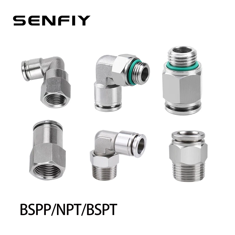 1/4" 3/8" 1/2" BSPP NPT BSPT Female Male Pneumatic Nipple Elbow 304 ...