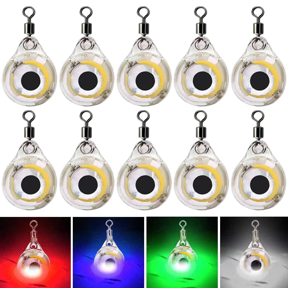 10Pcs Mini Fishing Lure Light LED Deep Drop Underwater Eye Shape ...