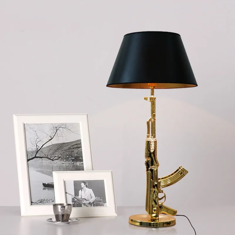 Silver-Black-Gold-Plated-Pistol-Hotel-Bedside-Lamp-Creative-AK47-Long ...